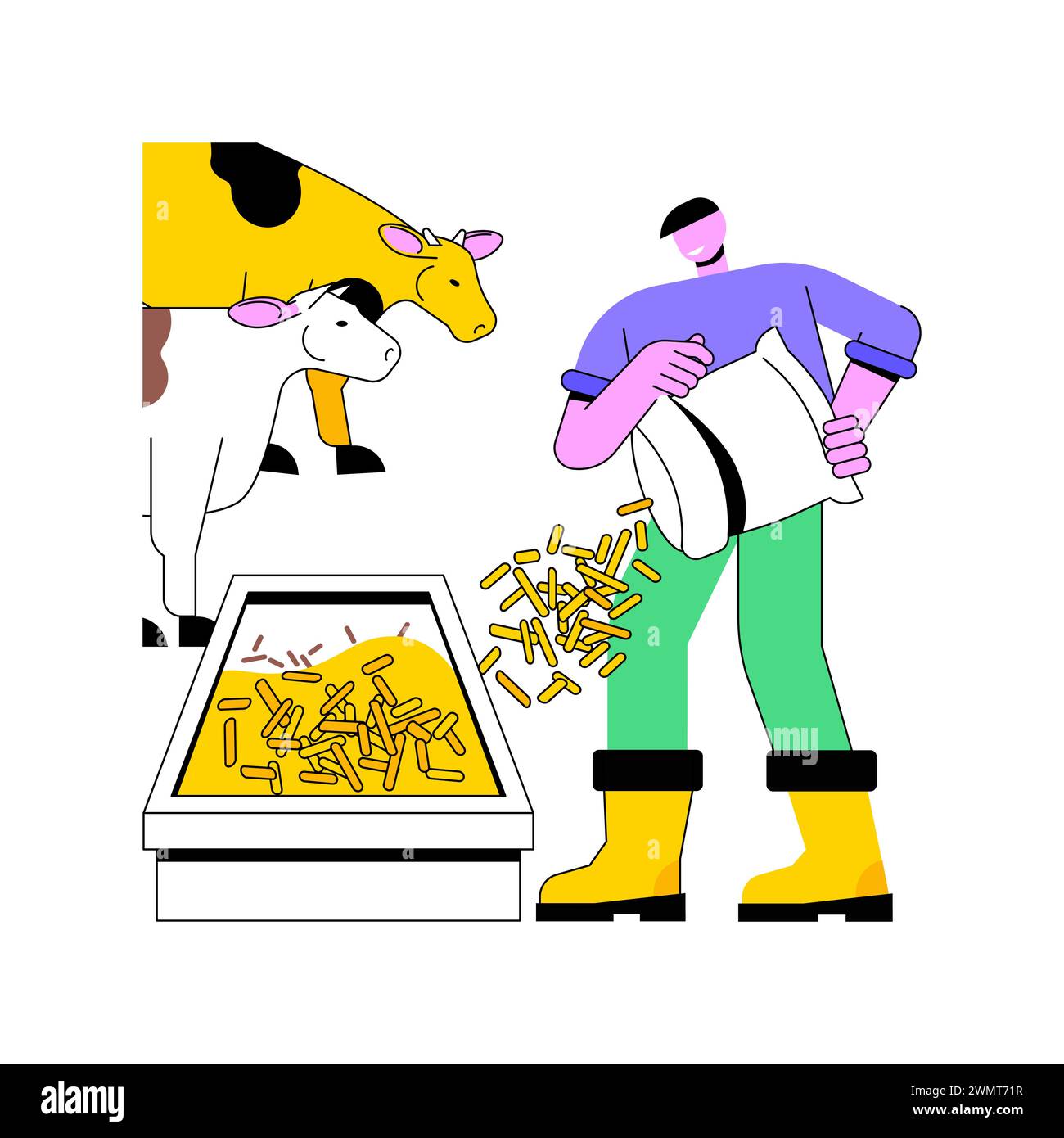 Dairy farming isolated cartoon vector illustrations. Farmer controls ...