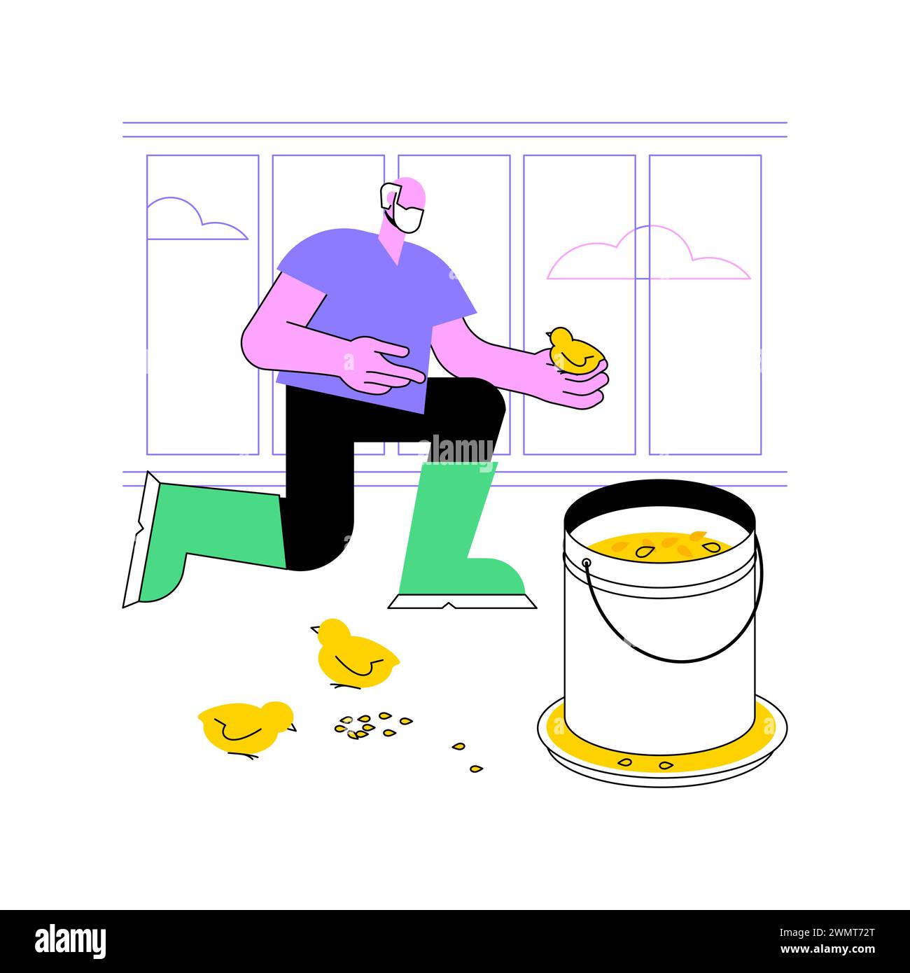 Poultry farming isolated cartoon vector illustrations. Farmer feeds the ...