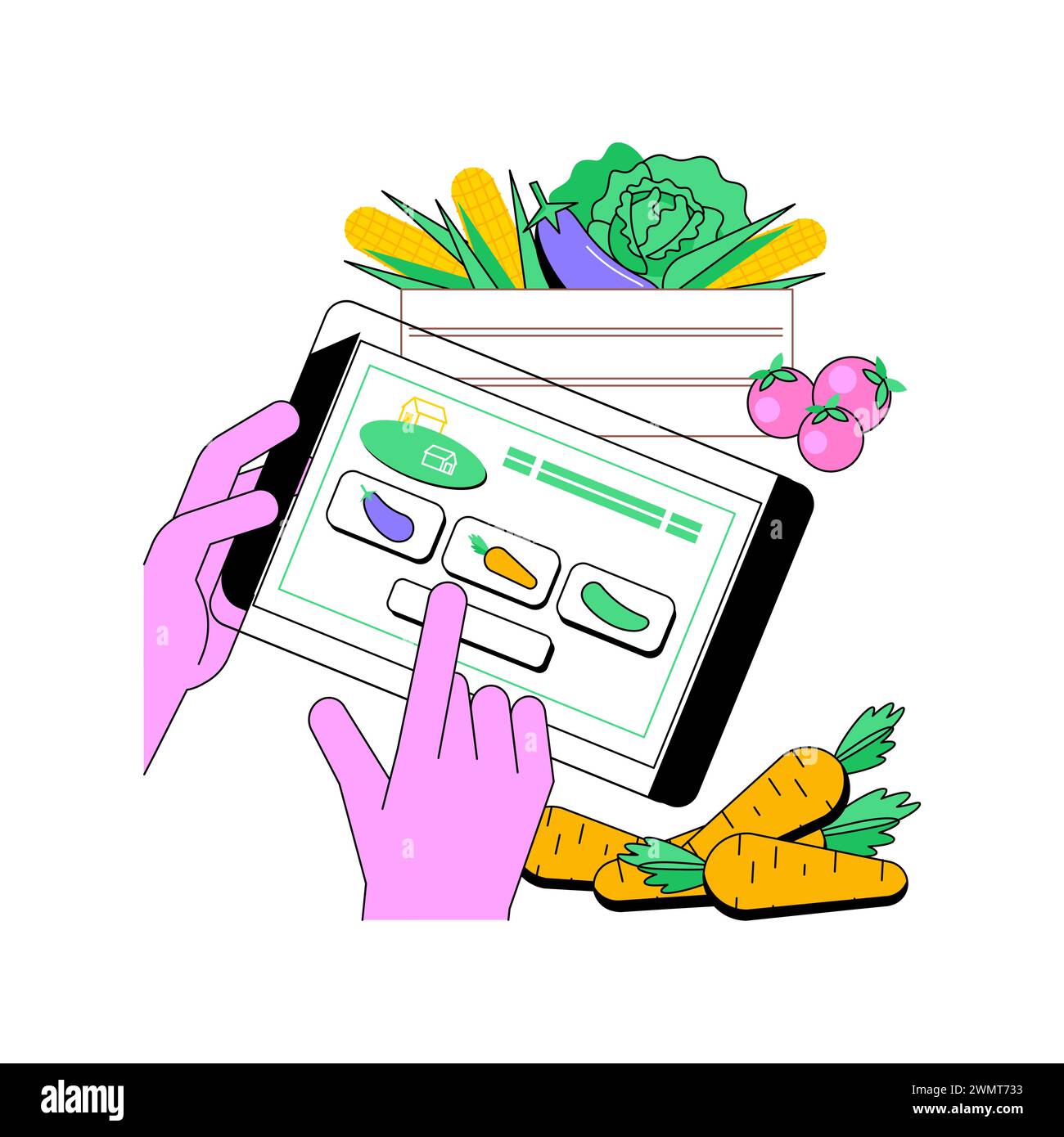 Selling farm products online isolated cartoon vector illustrations ...