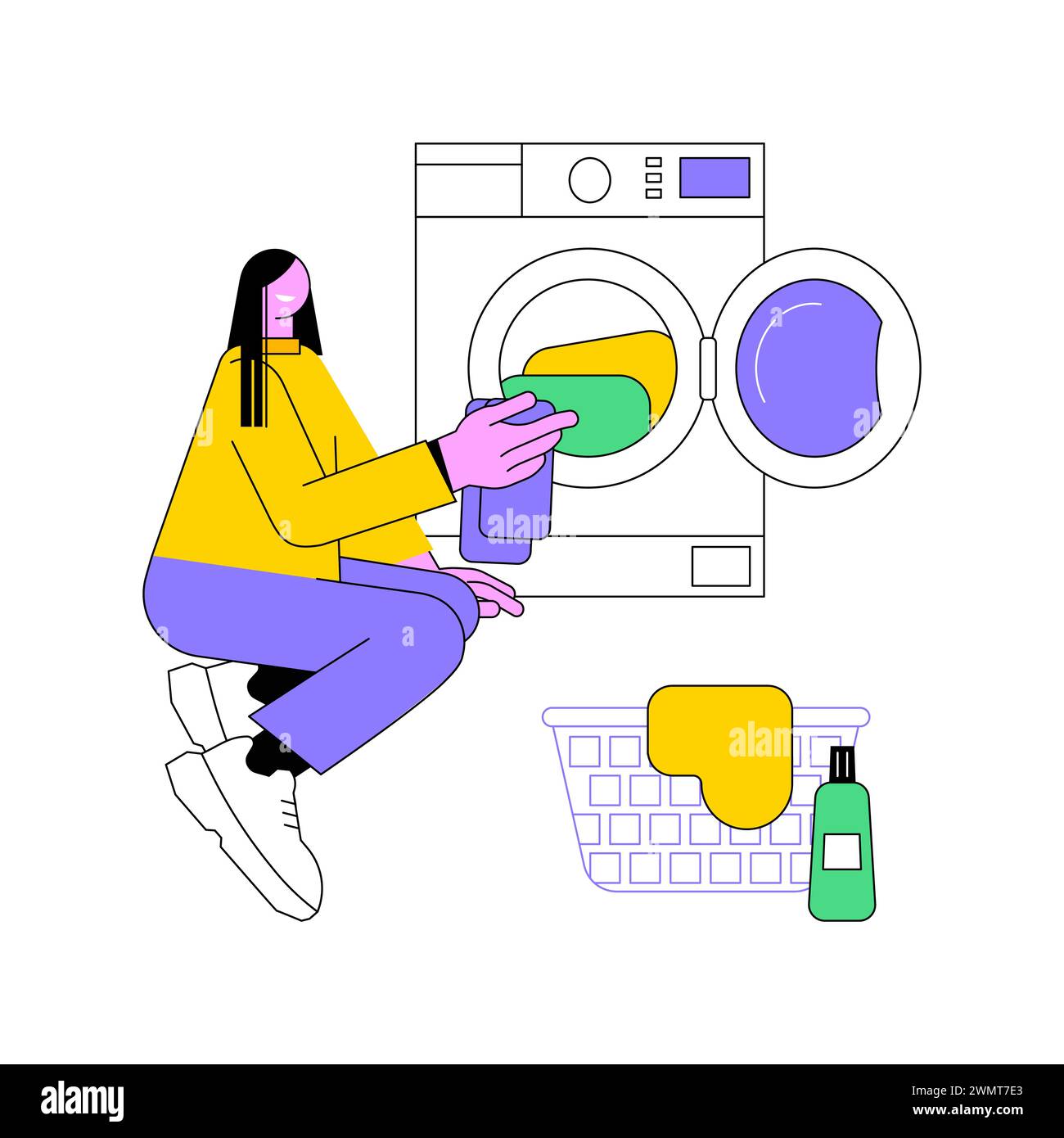 Loading washing machine isolated cartoon vector illustrations. Woman ...