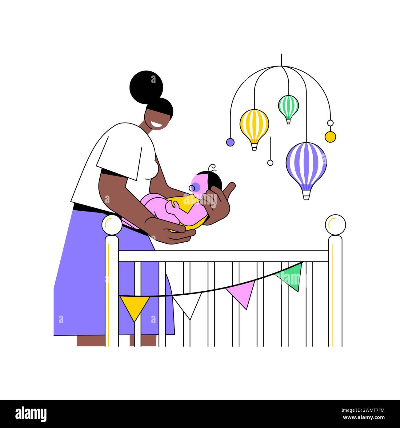 Putting a baby in bed isolated cartoon vector illustrations. Beautiful ...
