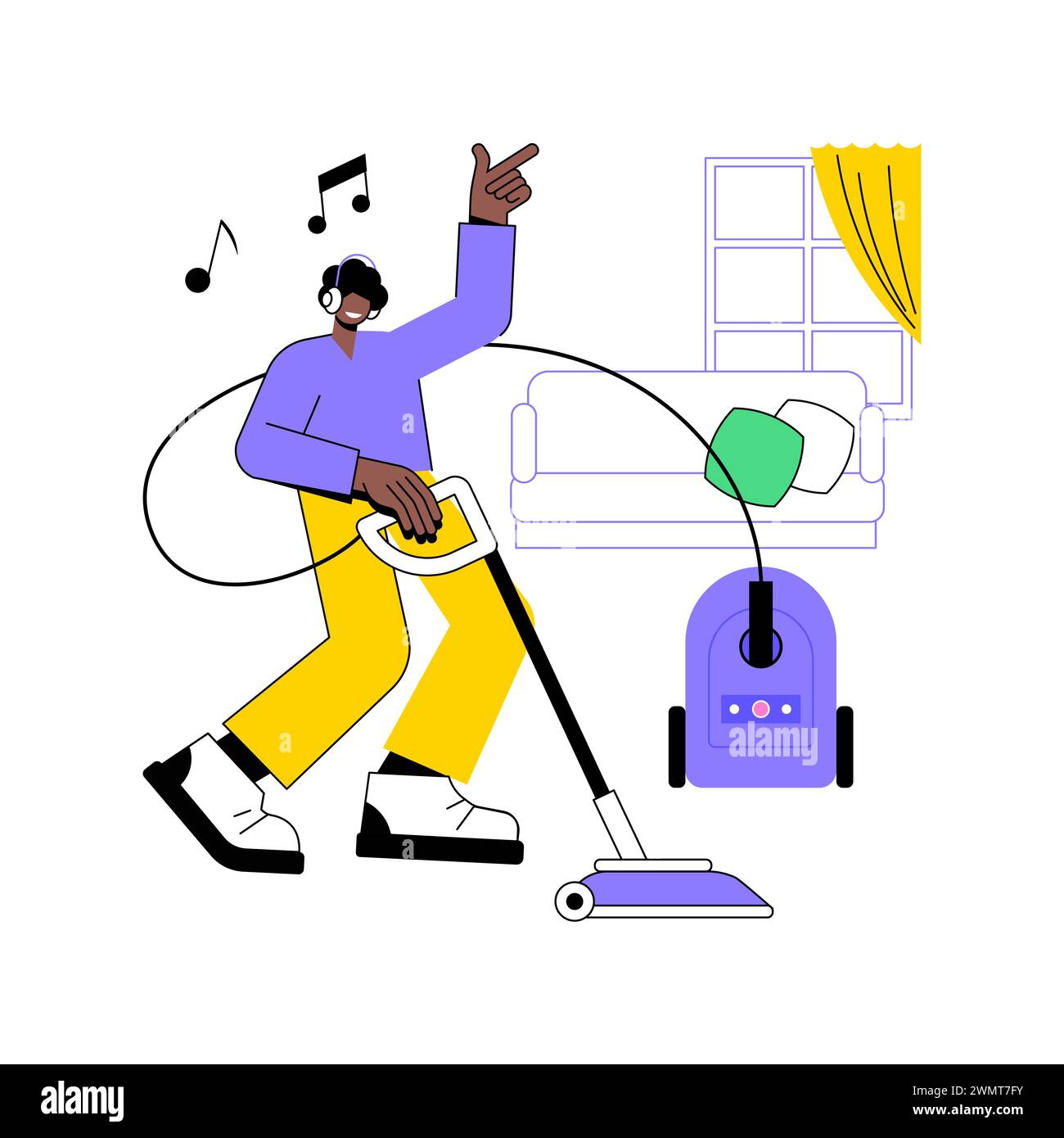 Vacuum cleaning isolated cartoon vector illustrations. Young man ...
