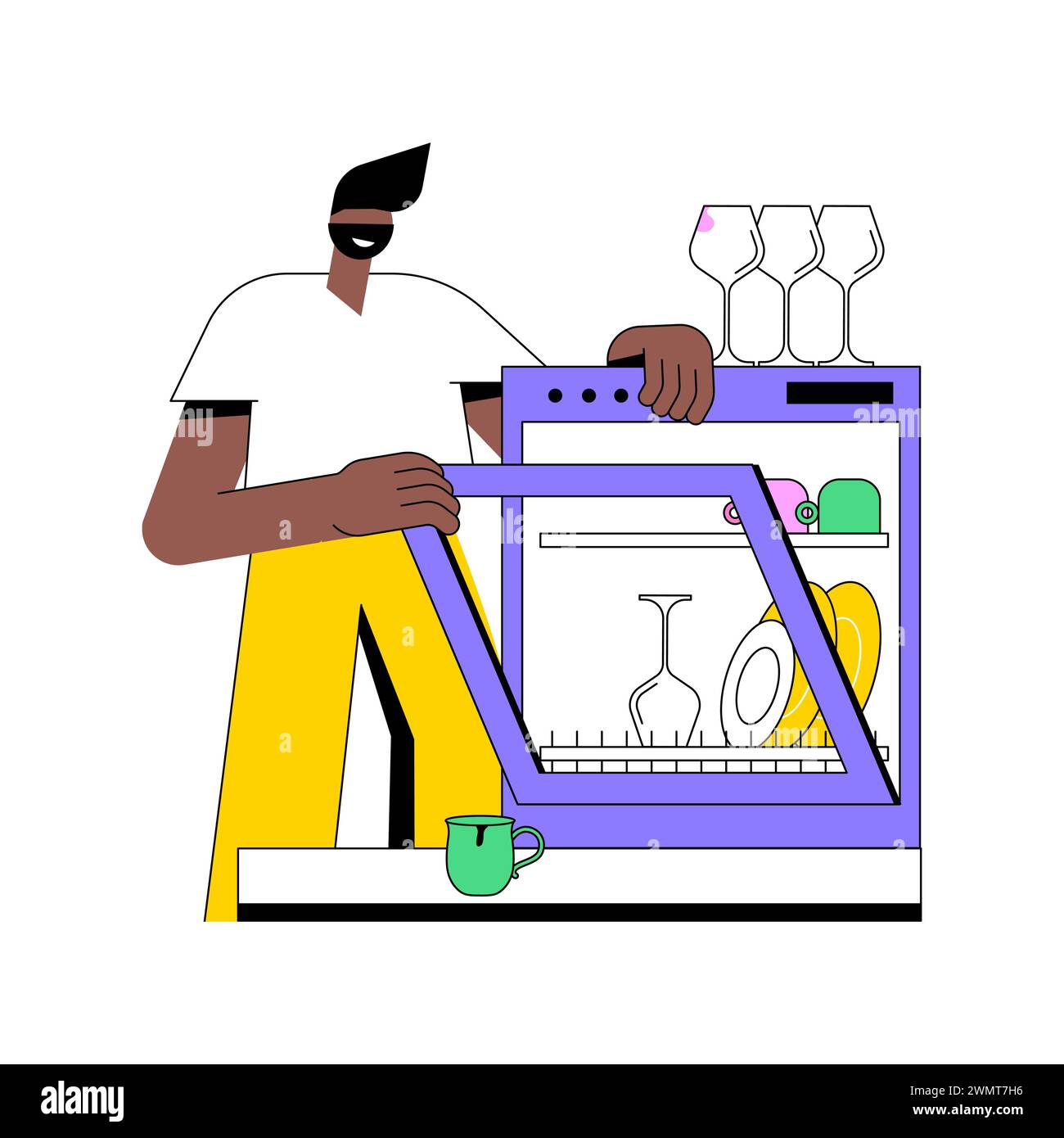 Loading dishwasher isolated cartoon vector illustrations. Man loads ...