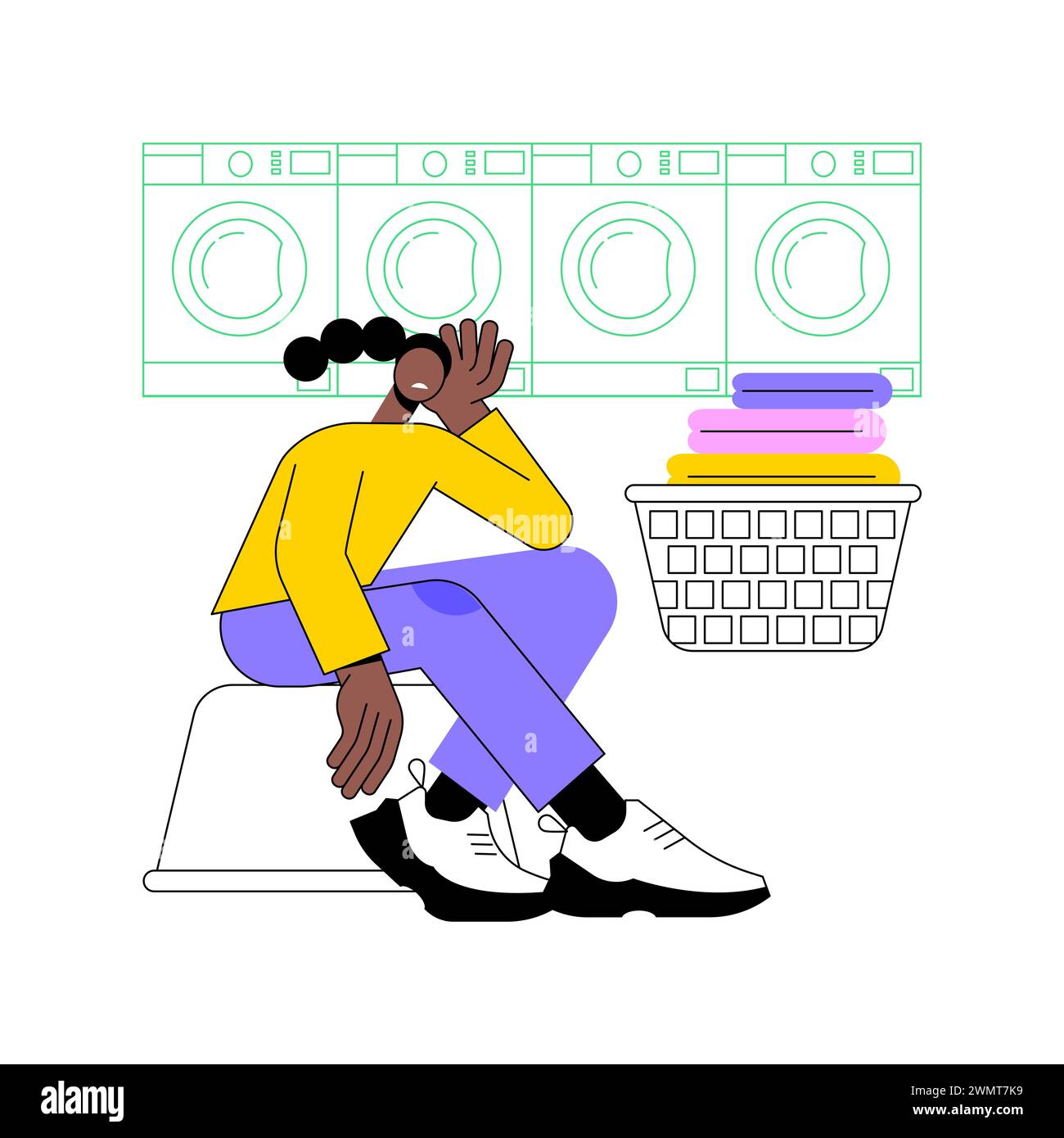 Automatic laundry isolated cartoon vector illustrations. Tired woman ...