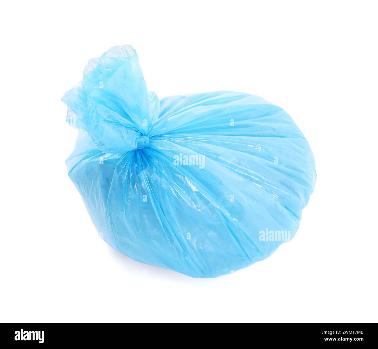 Blue plastic garbage bag isolated on white, top view Stock Photo - Alamy