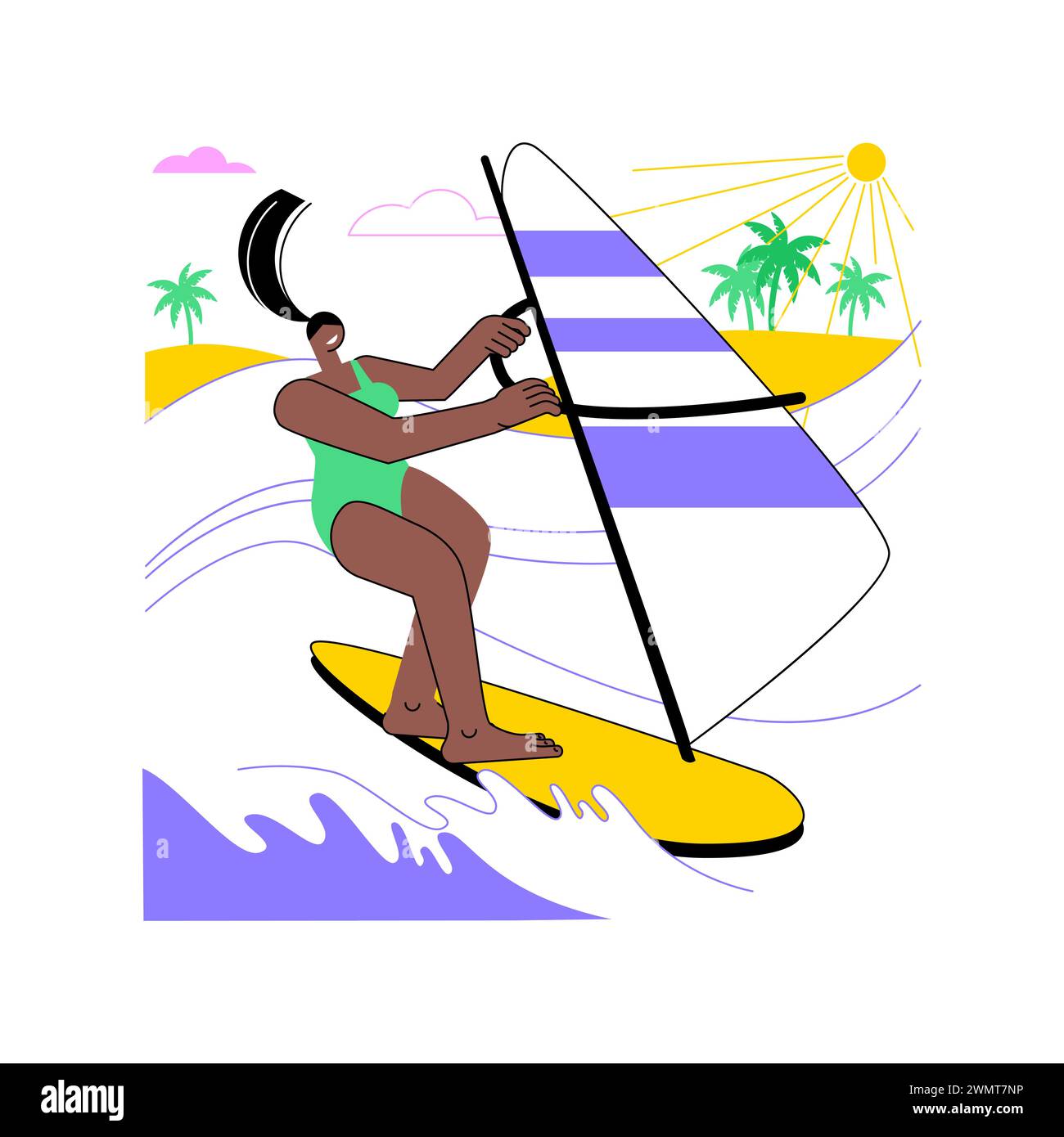 Windsurfing fun isolated cartoon vector illustrations. Girl windsurfing ...