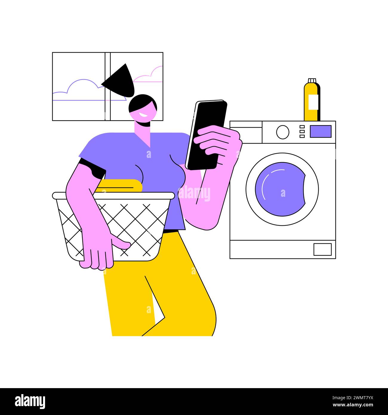 Laundry is ready isolated cartoon vector illustrations. Smiling girl ...