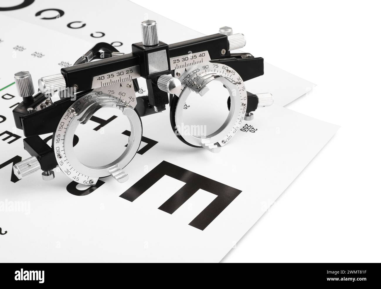 Trial frame and vision test charts isolated on white Stock Photo - Alamy