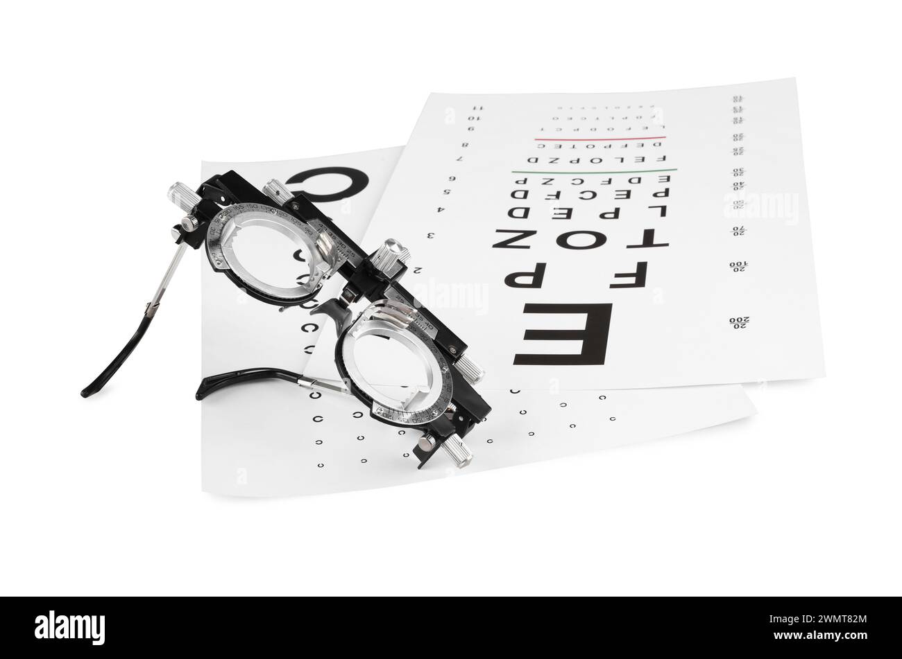 Trial frame and vision test charts isolated on white Stock Photo - Alamy