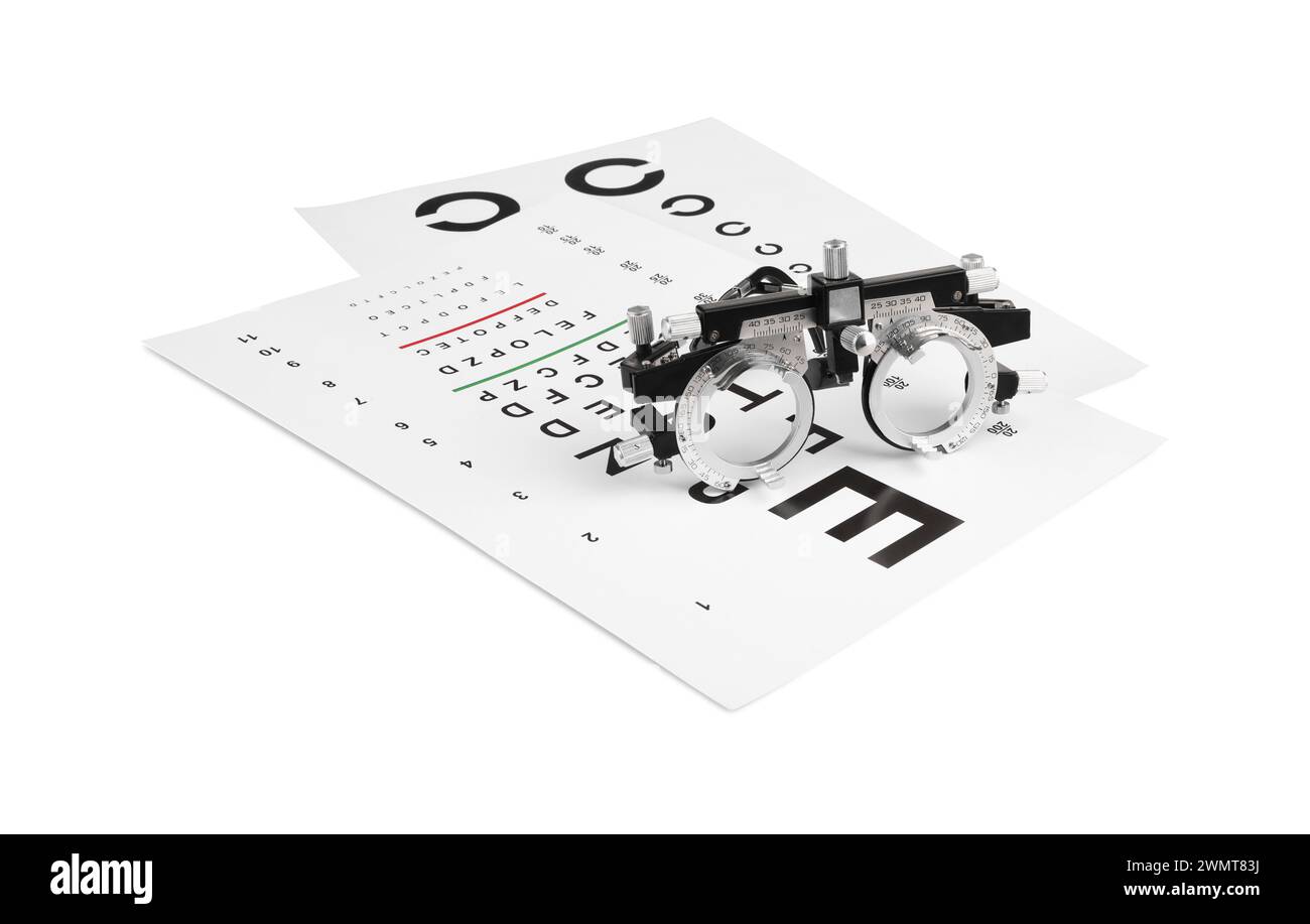 Trial frame and vision test charts isolated on white Stock Photo - Alamy