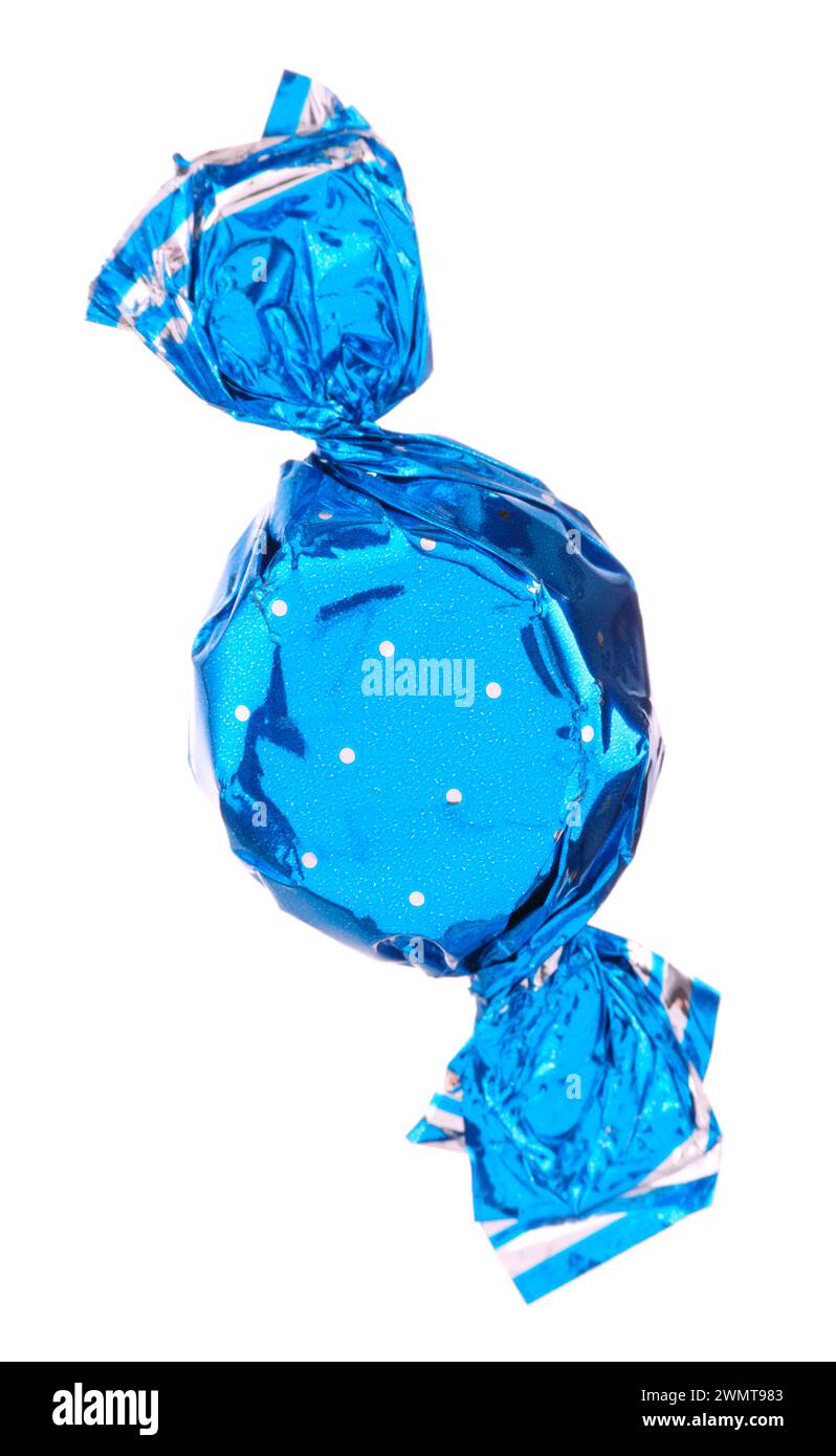 Candy in light blue wrapper isolated on white Stock Photo - Alamy