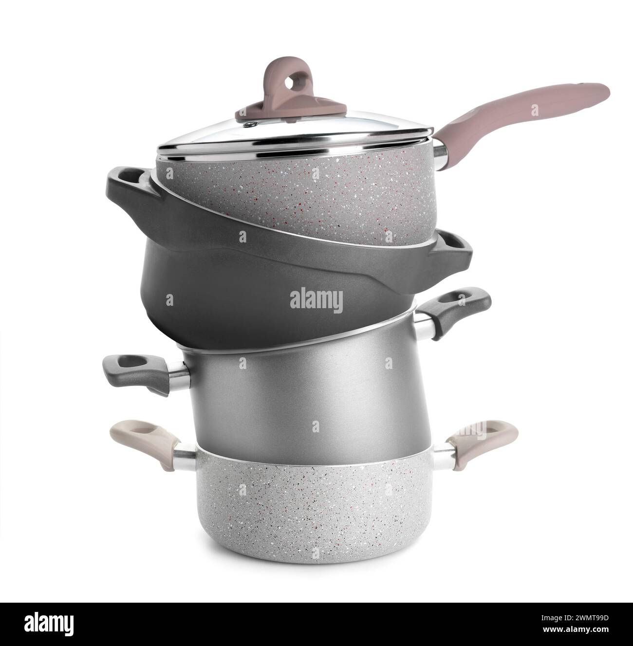 Stack of cooking pots isolated on white Stock Photo - Alamy