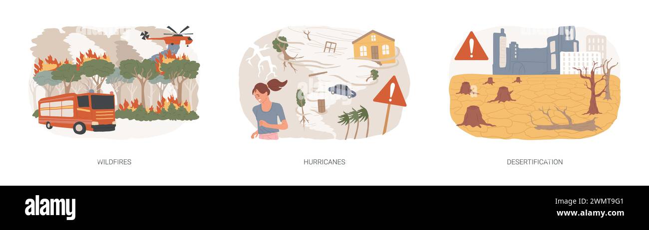 Natural disaster isolated concept vector illustration set. Wildfires ...