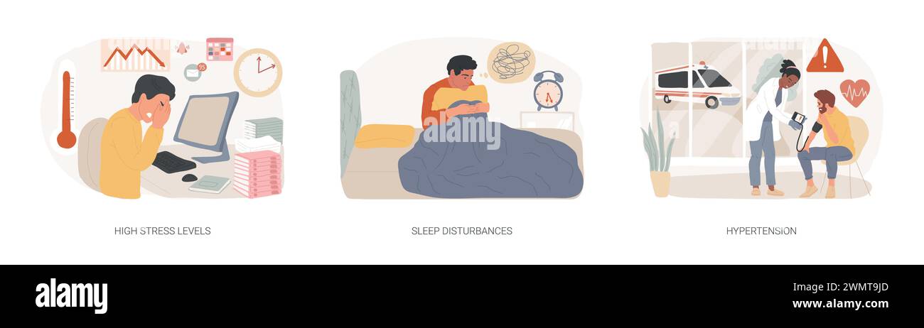 Stressful life isolated concept vector illustration set. High stress ...