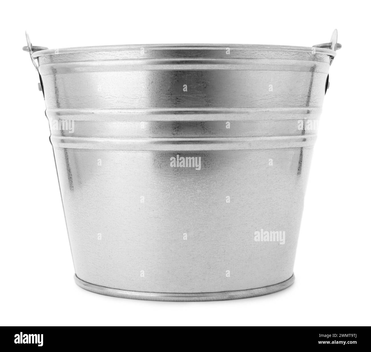 One shiny metal bucket isolated on white Stock Photo - Alamy