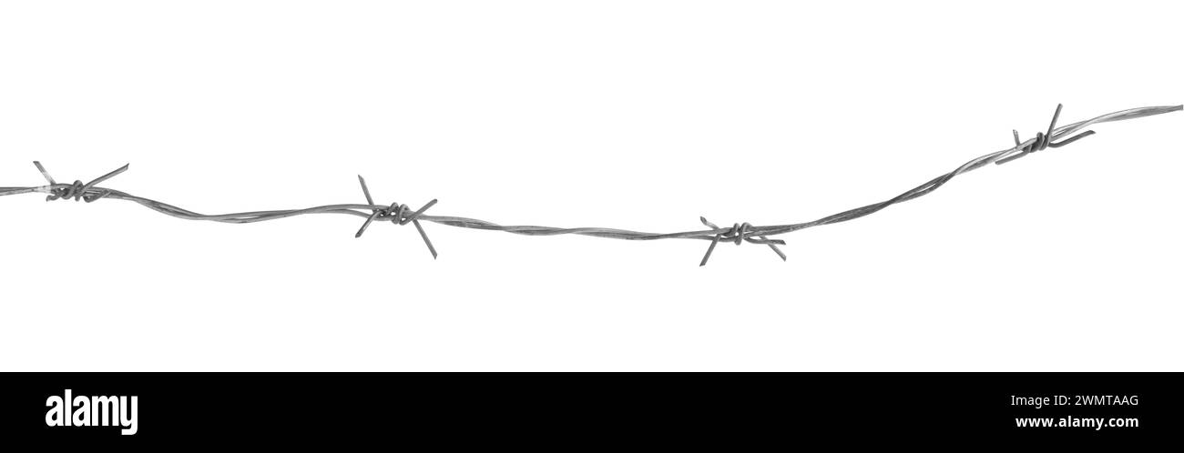 Shiny metal barbed wire isolated on white Stock Photo - Alamy