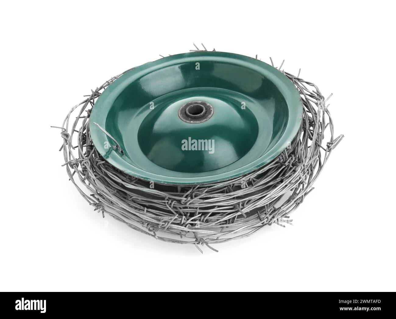 Coil of metal barbed wire isolated on white Stock Photo - Alamy
