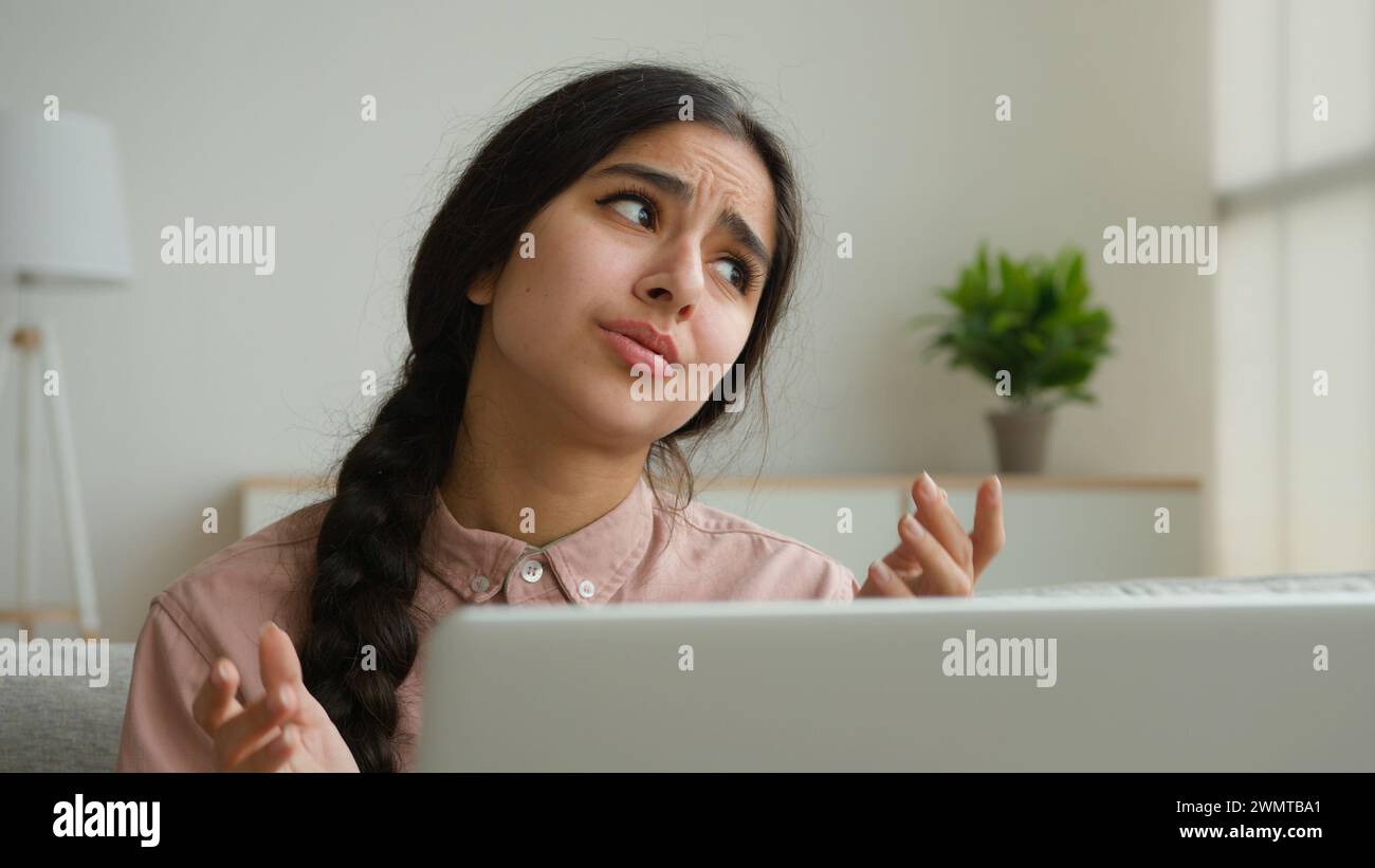 Upset stressful woman Arabian Indian girl businesswoman student fail ...