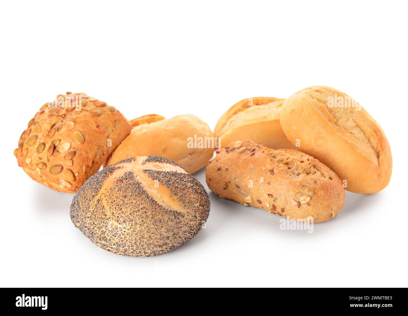 Different delicious buns on white background Stock Photo - Alamy