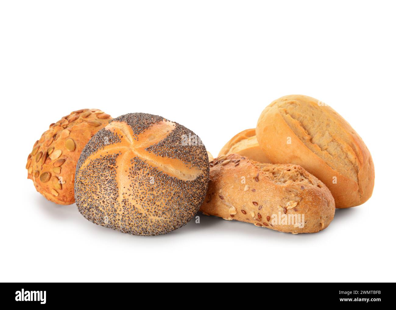 Different delicious buns on white background Stock Photo - Alamy