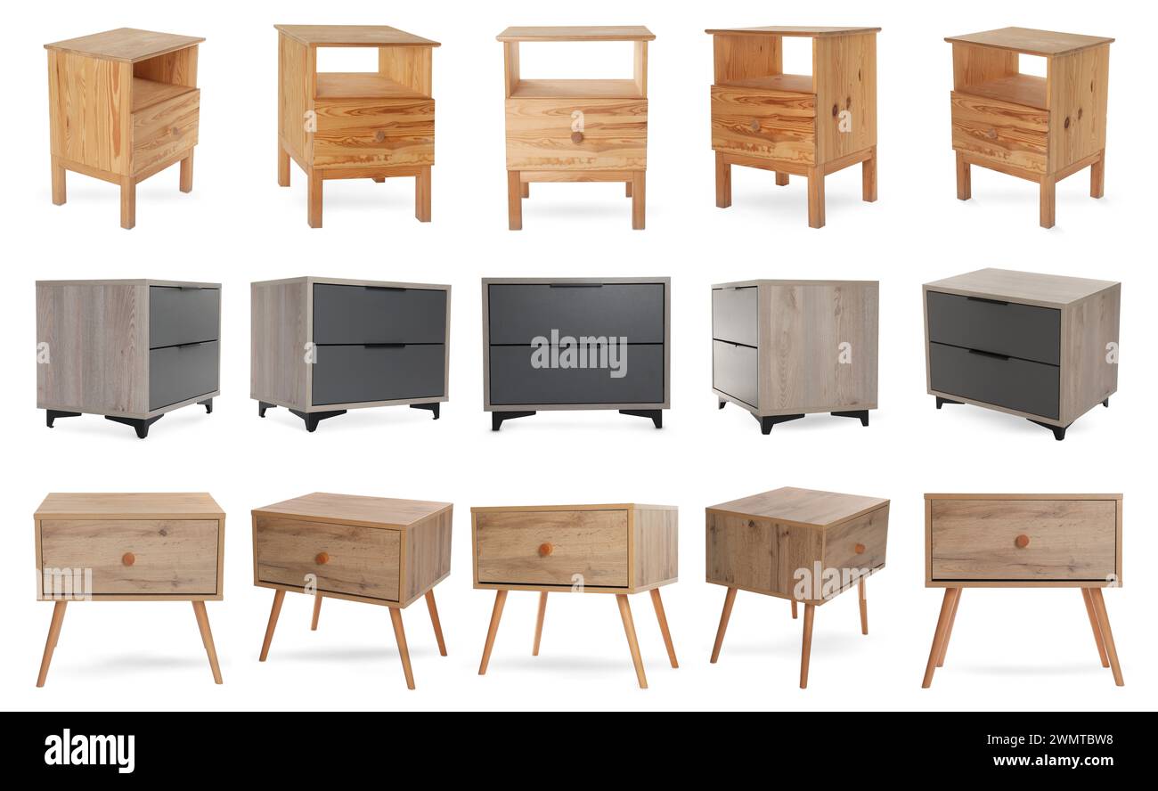 Different bedside tables isolated on white, set Stock Photo - Alamy