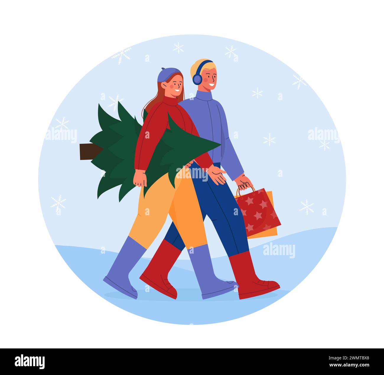 Young couple shopping christmas Stock Vector Images - Alamy