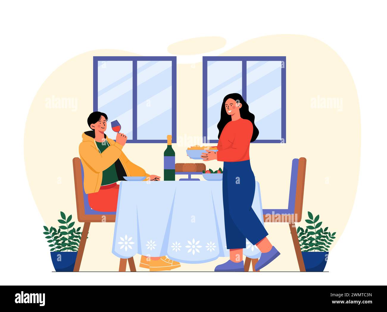 Family dinner outdoor together Stock Vector Images - Alamy
