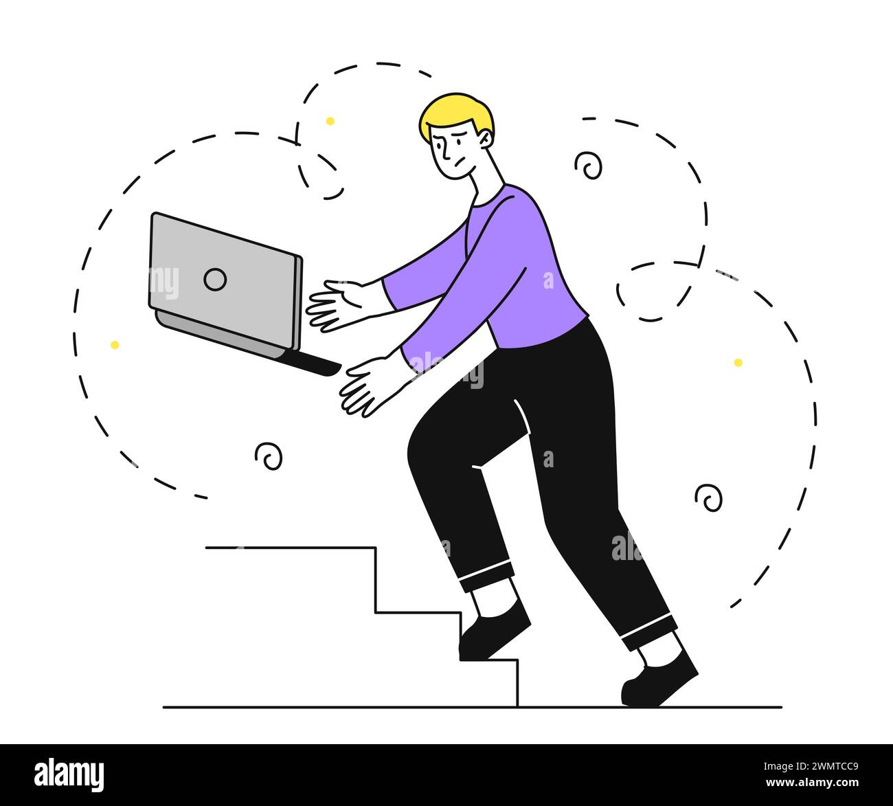 Falling laptop on stairs vector linear Stock Vector Image & Art - Alamy