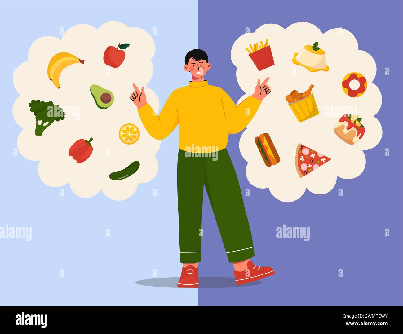 Healthy versus unhealthy eating vector concept Stock Vector Image & Art ...