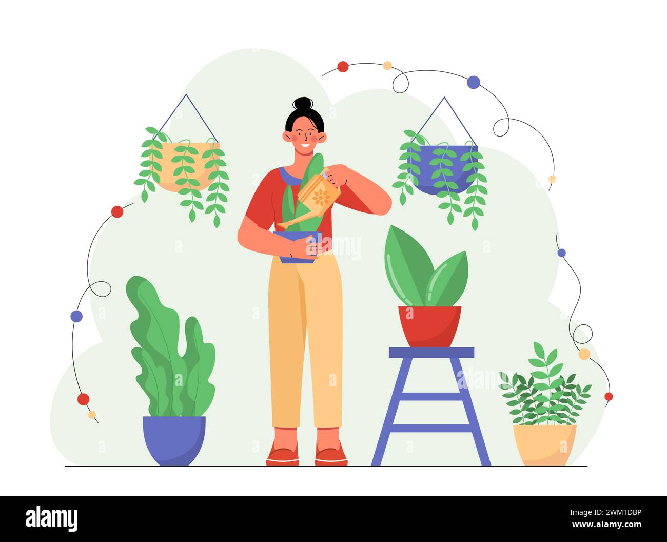Woman watering plants vector Stock Vector Image & Art - Alamy