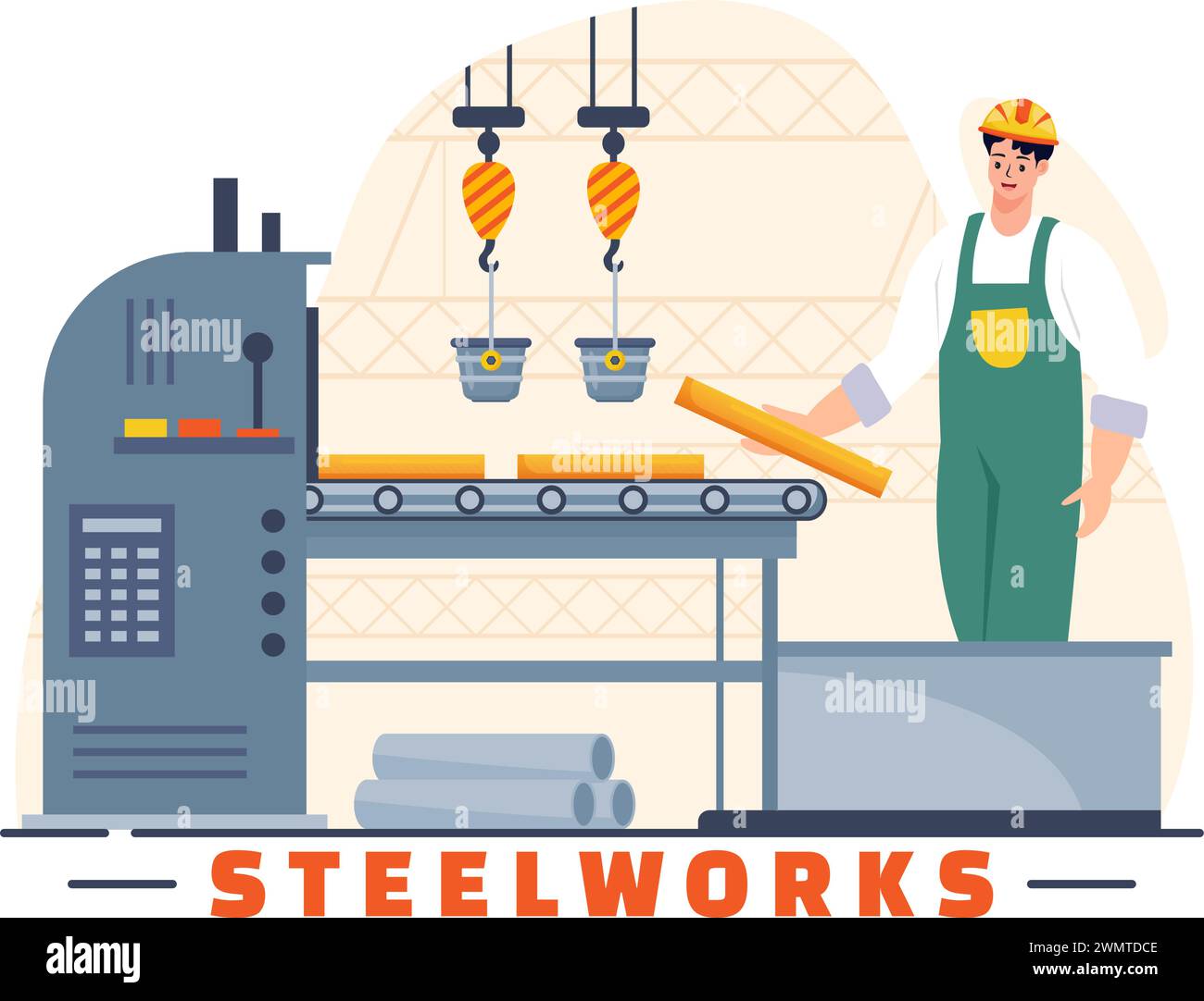 Steelworks Vector Illustration with Resource Mining, Smelting of Metal ...