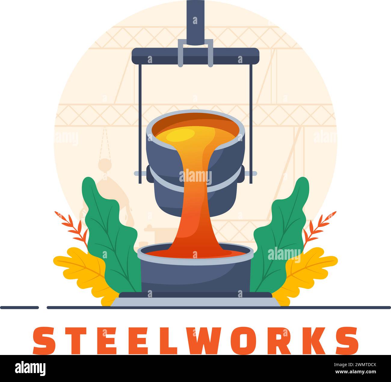 Steelworks Vector Illustration with Resource Mining, Smelting of Metal ...