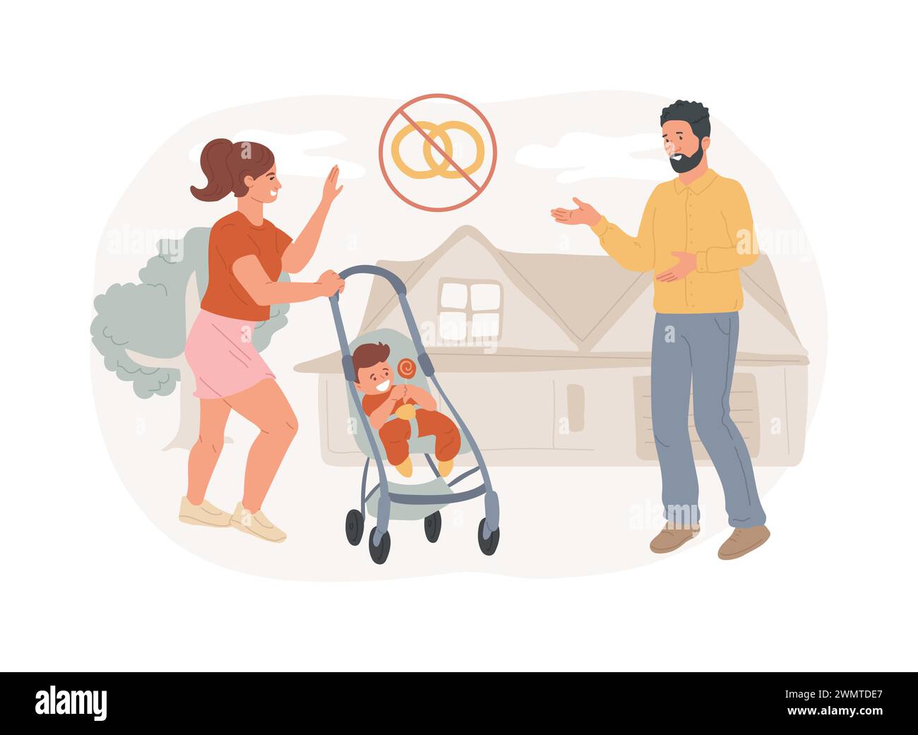 Unmarried parents isolated concept vector illustration. Unmarried ...