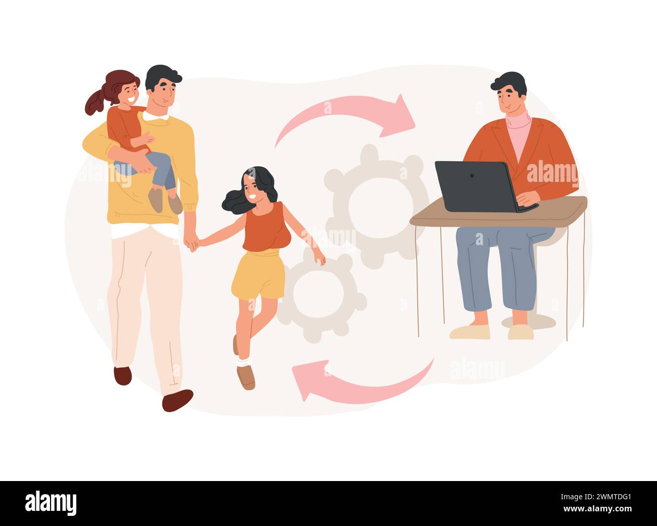 Balancing father time isolated concept vector illustration. Work life ...