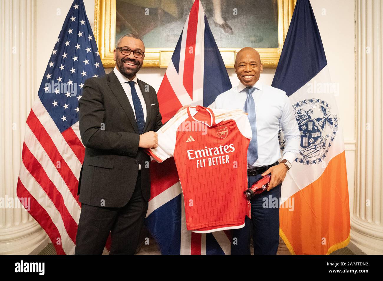 Home Secretary James Cleverly (left) meets with New York Mayor Eric ...