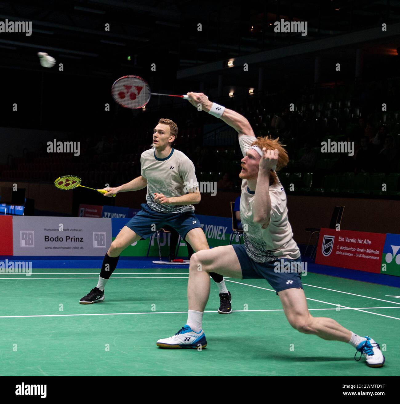 Muelheim, Germany. 27th Feb, 2024. Daniel Hess/Patrick Scheiel (L) of Germany compete during the ...