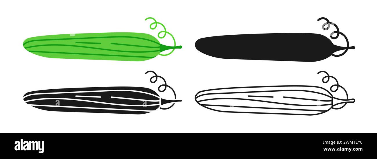Cucumber linear icon, cartoon symbol set. Hand Drawn vegetable ...