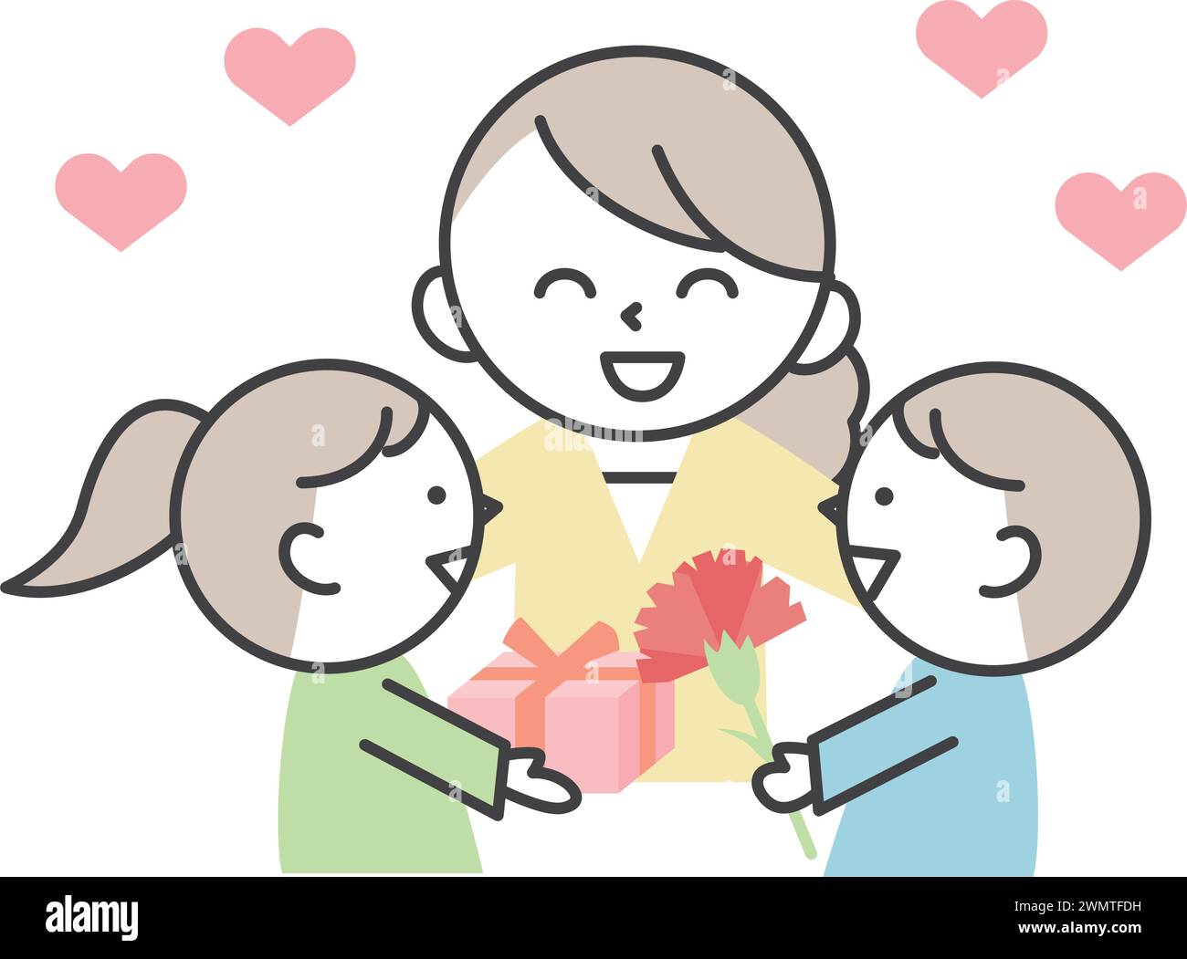 Mother receiving gifts from children on Mother's Day. Simple and cute ...