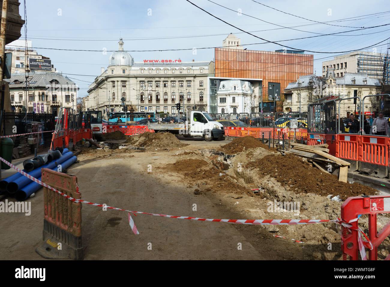 Bucharest, Romania - 27th Feb, 2024: Repair site of household utilities ...