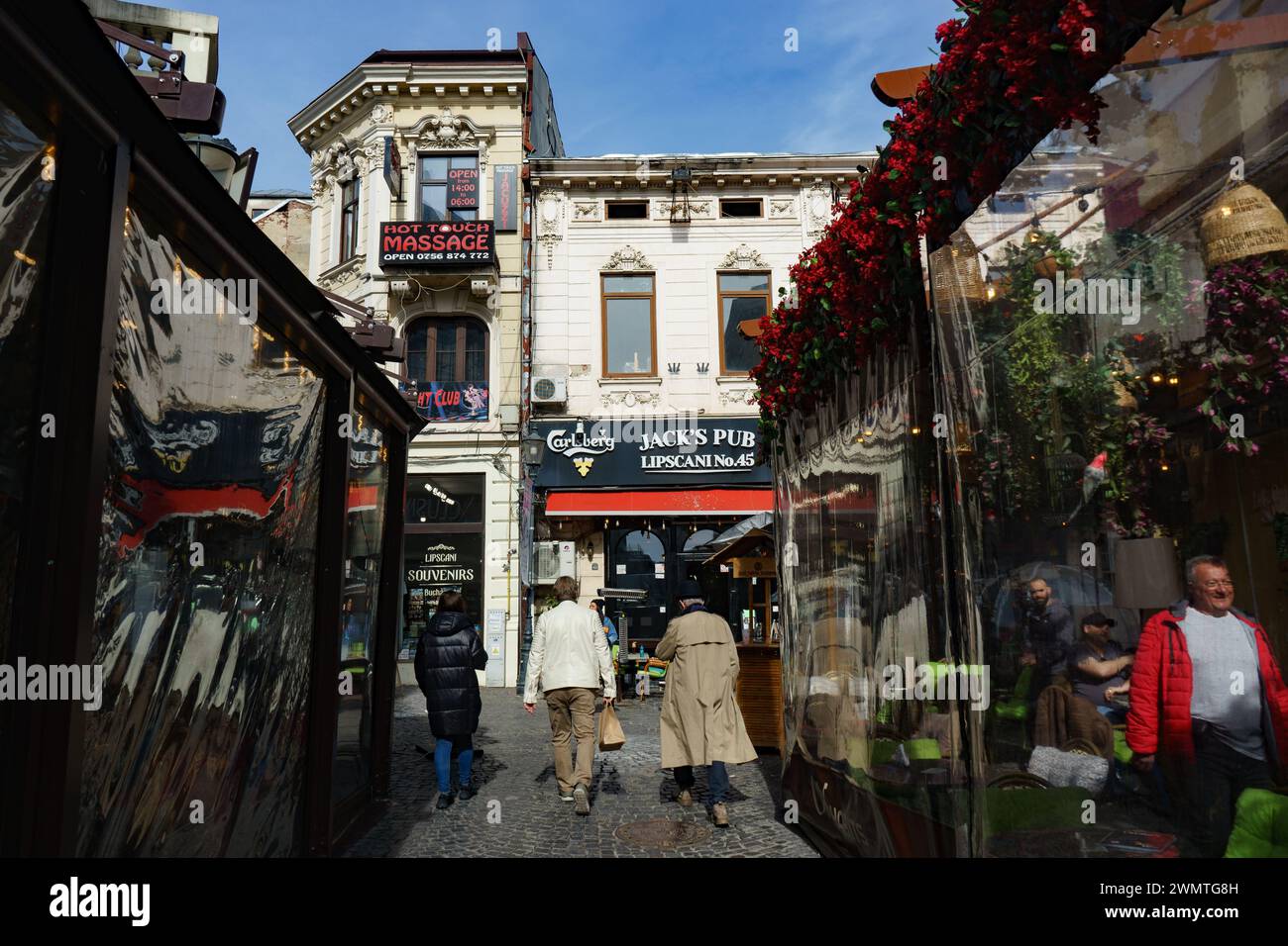 Bucharest, Romania - 27th Feb, 2024: Tourists in the most popular place of the old town of ...