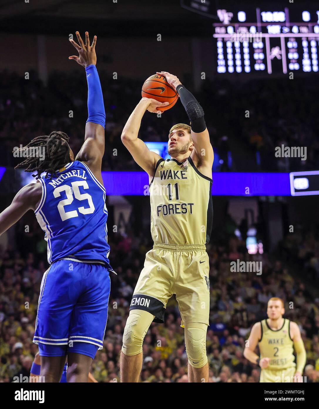 February 24, 2024: Wake Forest senior Andrew Carr (11) shoots over Duke ...