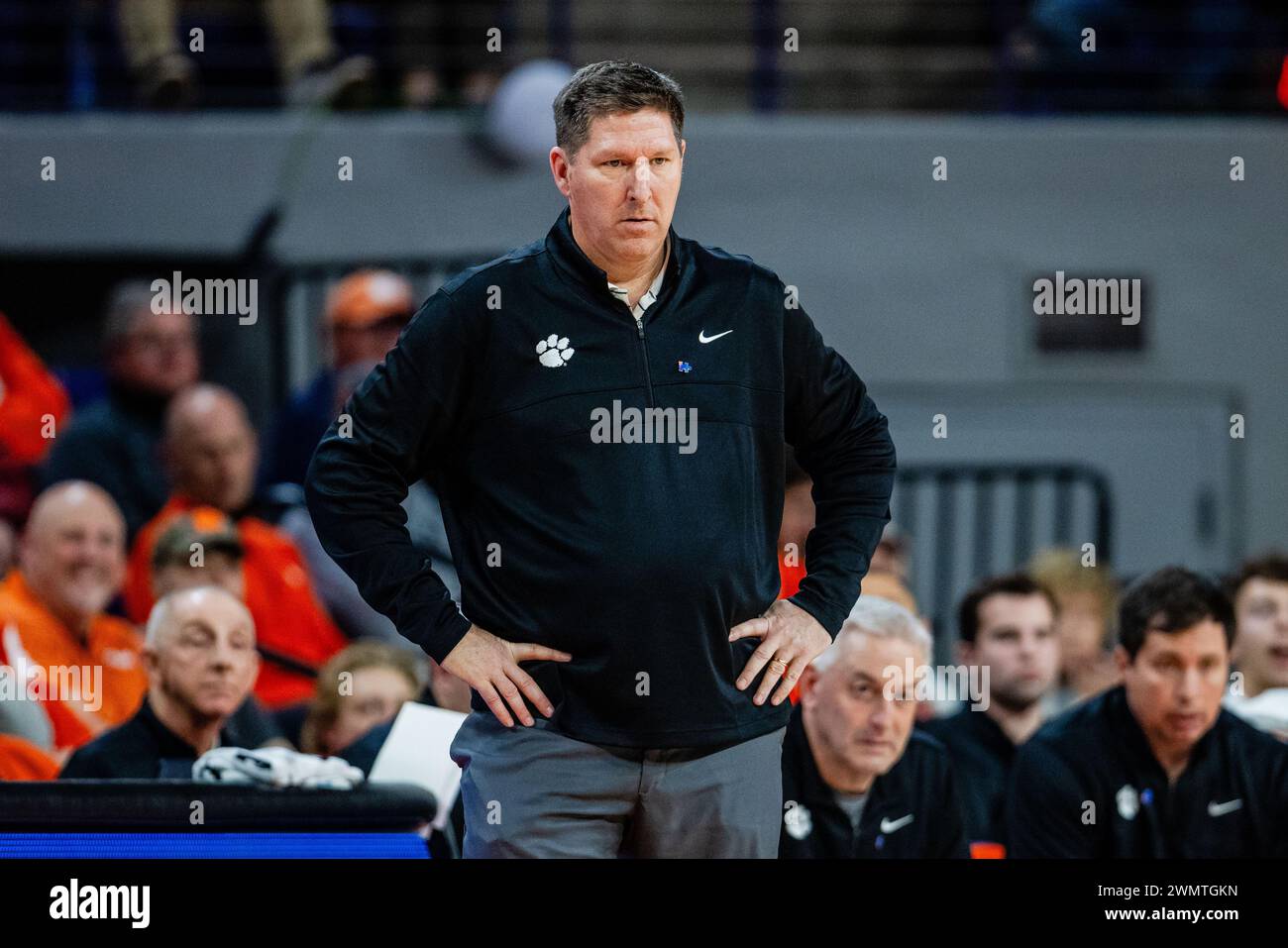 Clemson, SC, USA. 27th Feb, 2024. Clemson Tigers head coach Brad ...