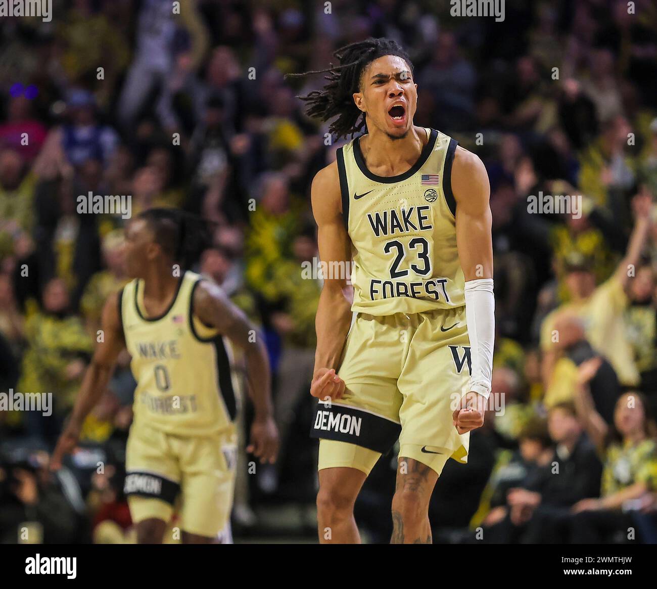 February 24, 2024: Wake Forest junior Hunter Sallis (23) celebrates ...