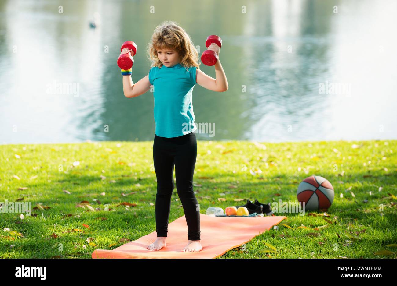 Fitness child. Children having workout. Sport kids activities outdoor ...