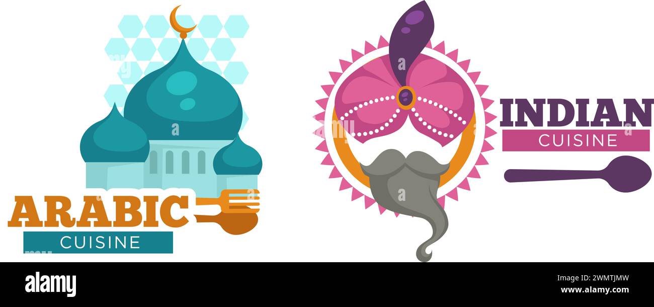 Arabic and indian cuisine, food emblem or logotype Stock Vector Image ...