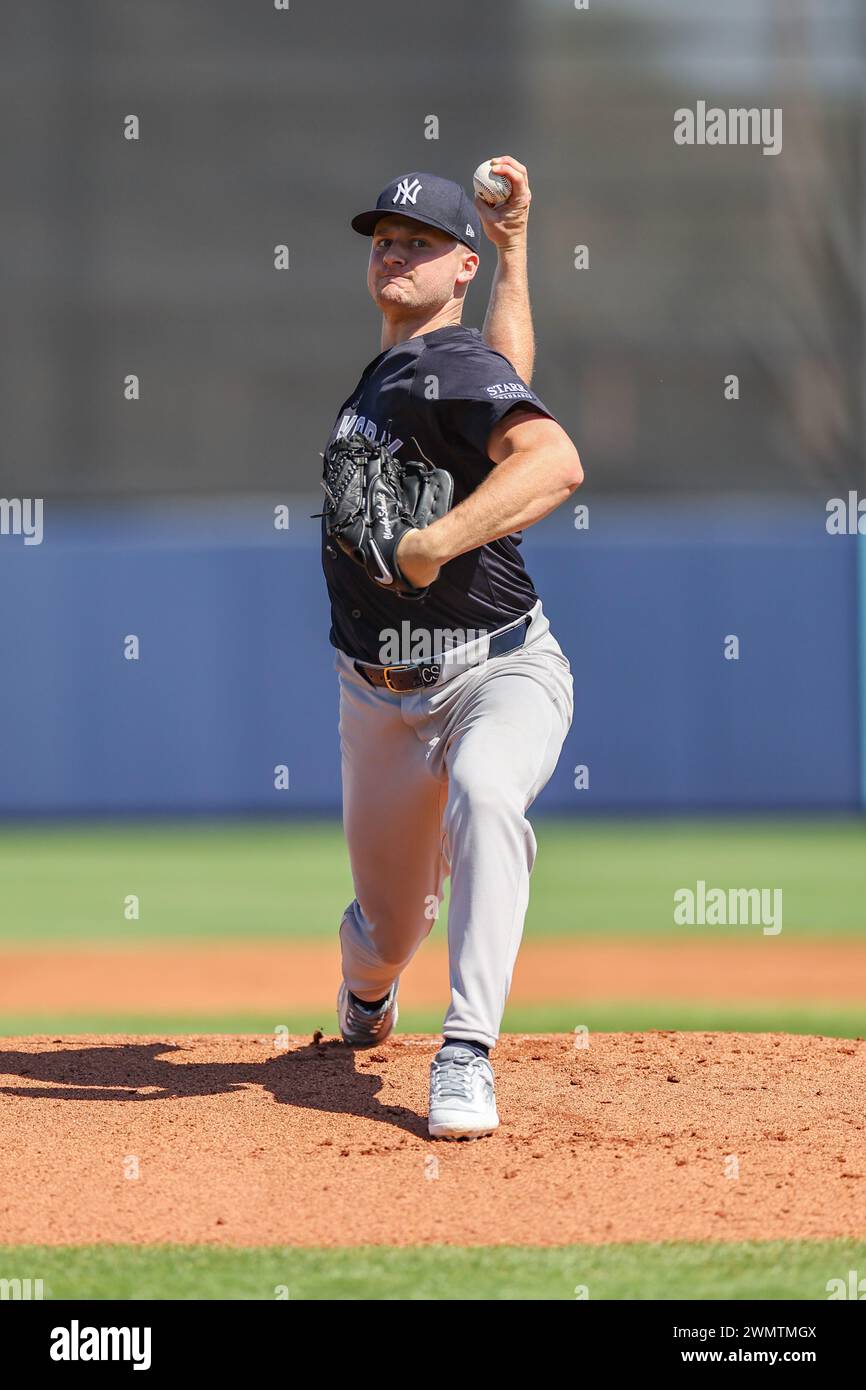 Port Charlotte, FL: New York Yankees starting pitcher Clarke Schmidt (36) delivers a pitch ...