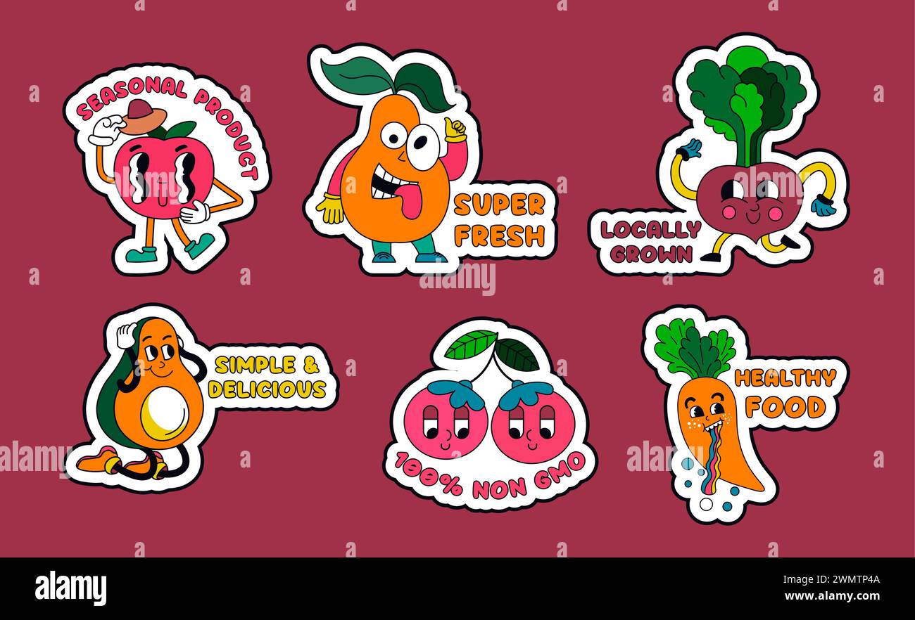 Sticker design set with fruits and vegetables Stock Vector Image & Art ...