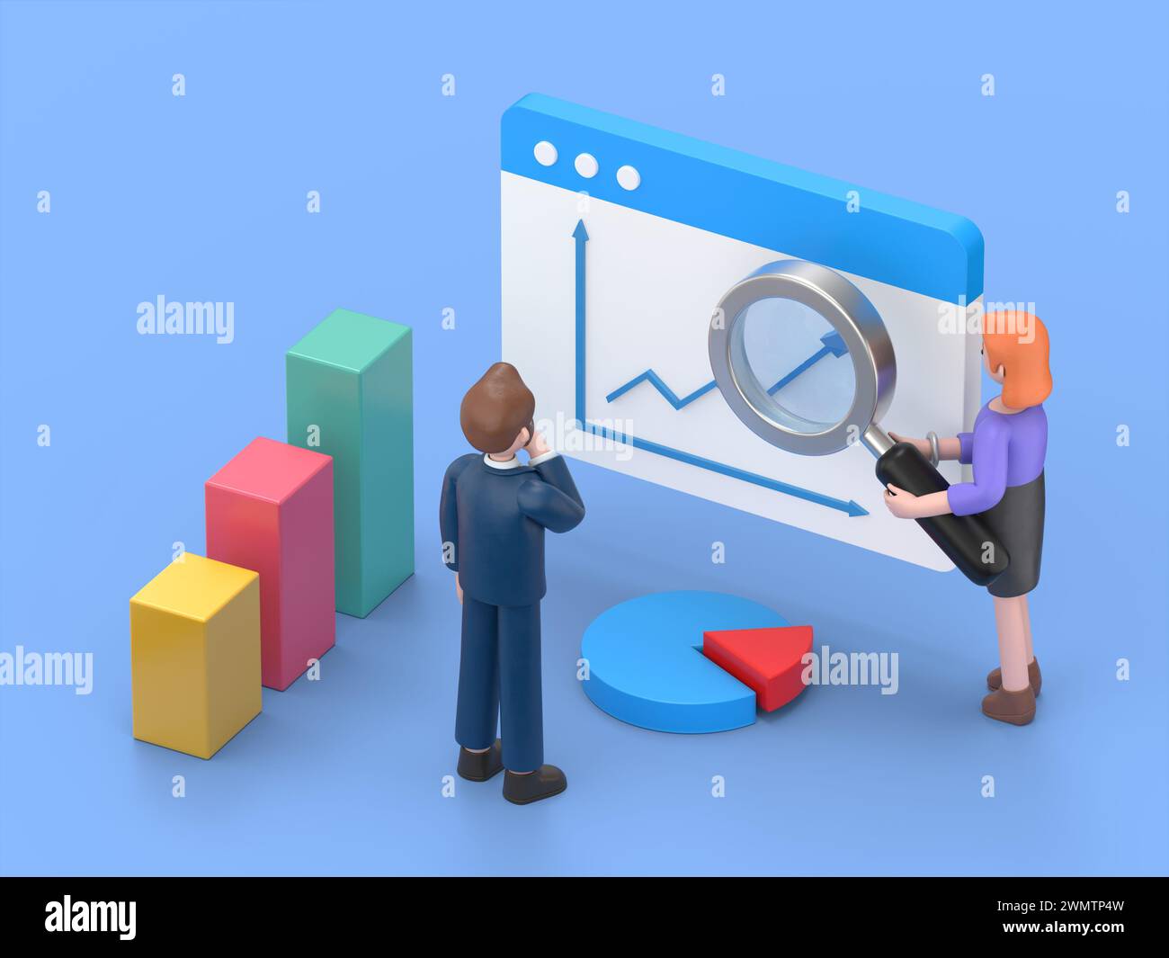 People Characters Working With Data Visualization Man And Woman