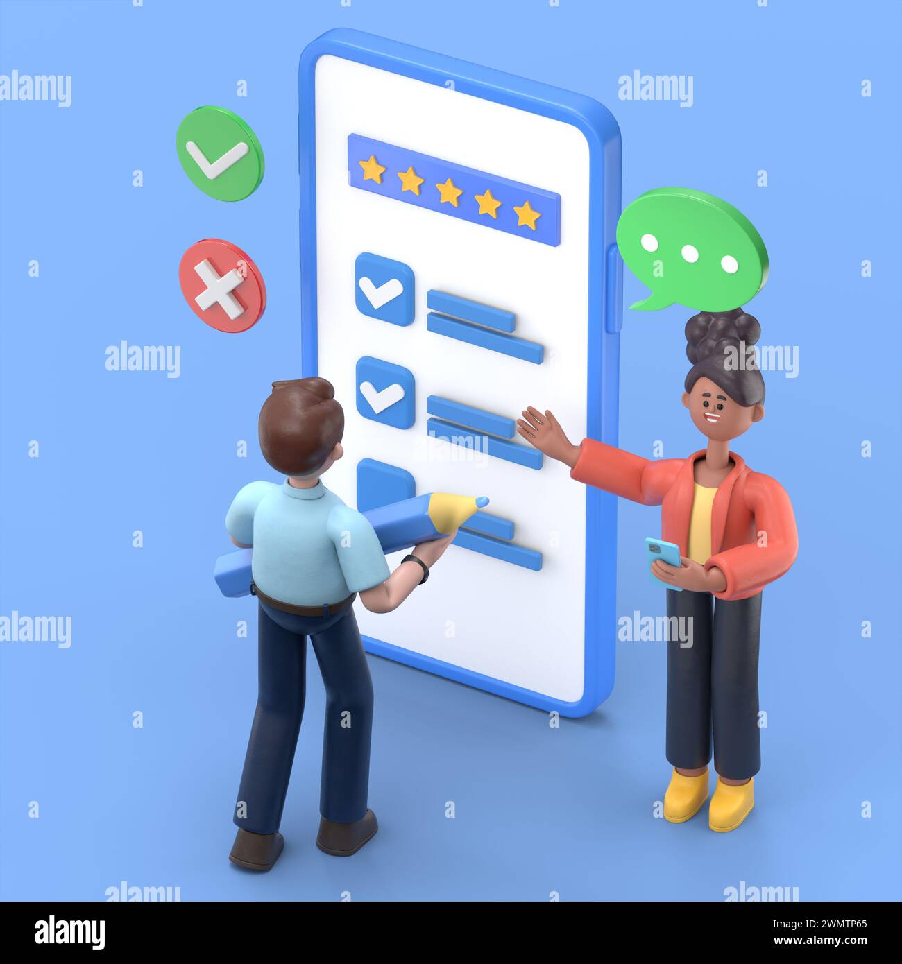 People Characters Filling Test Online in Customer Survey Form. Woman ...
