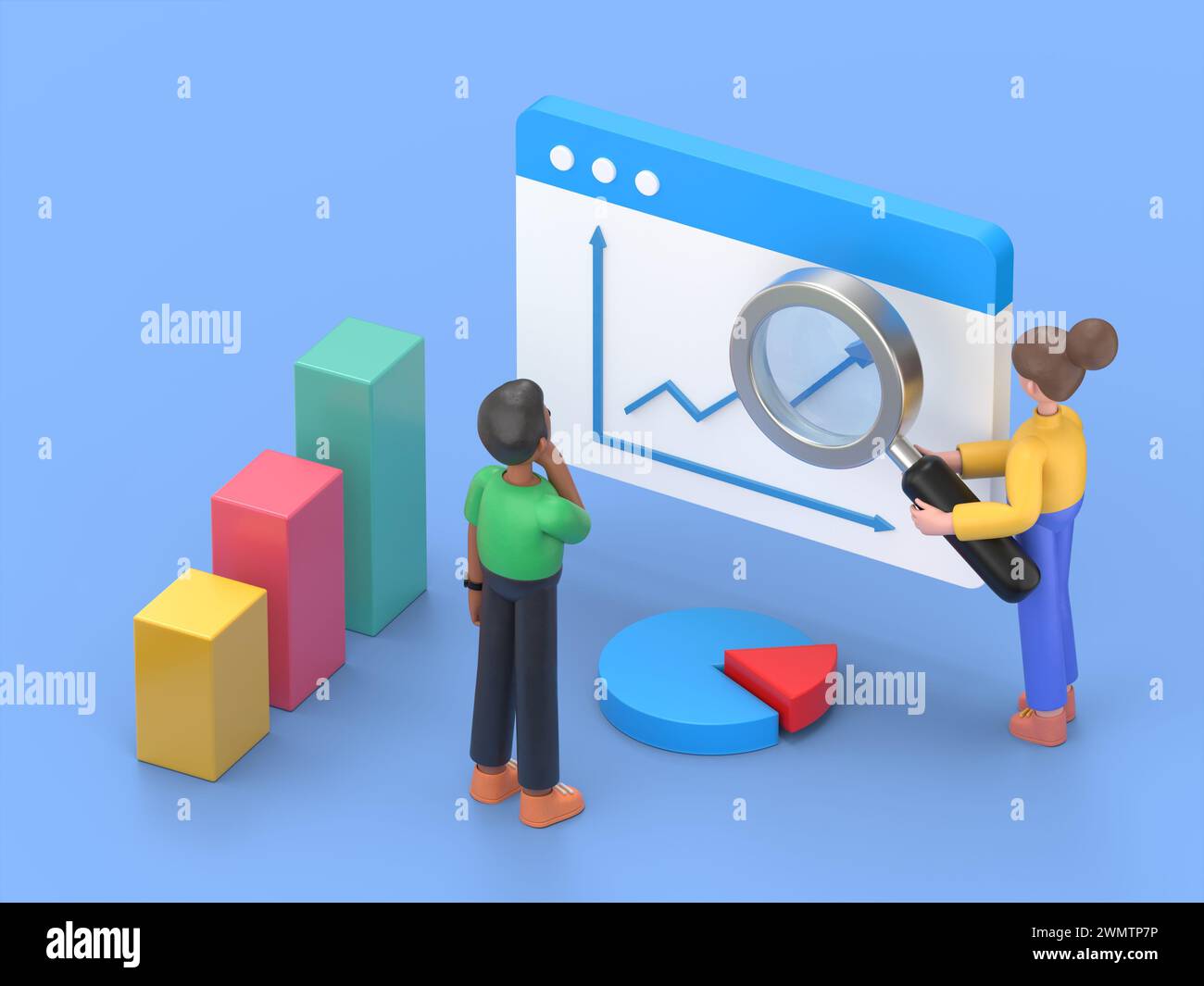 People Characters Working With Data Visualization Man And Woman Analyzing Tables Charts And